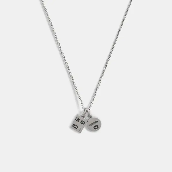 Coach Sterling Double Charm Long Pendant Necklace - Silver