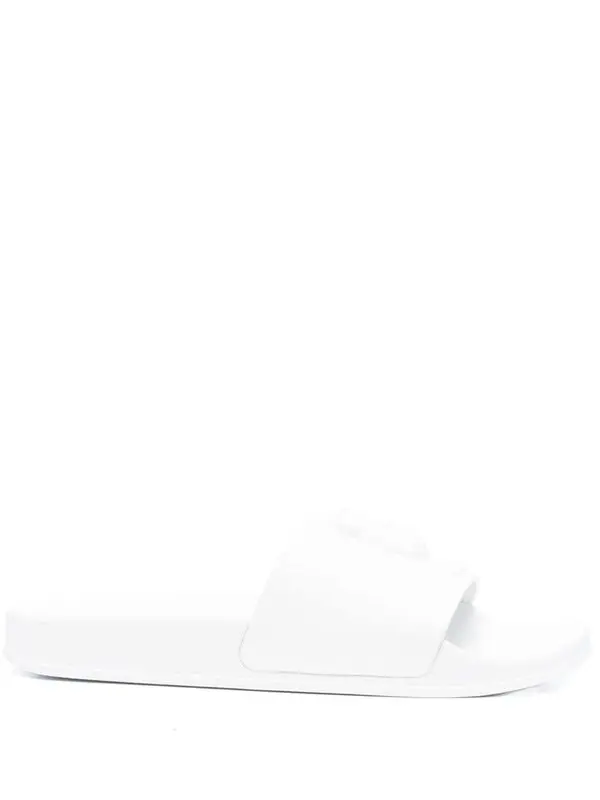 Moschino Teddy Bear Slide Sandals With Logo In White 35% Off