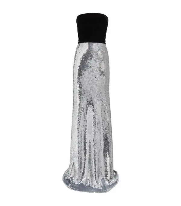 monique lhuillier silver sequin dress Shimmering Silver Tulle Gown  Monique Lhuillier