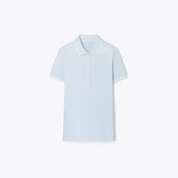 Tory Burch Tech Piqué Tennis Polo - Light Blue /snow White