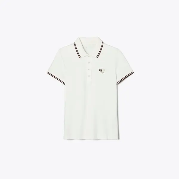 Tory Burch Tech Piqué Tennis Polo - Snow White/dark Sangria