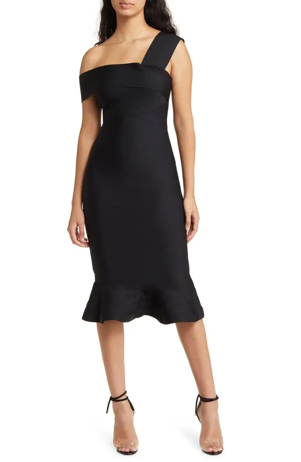 navy blue dress for baby girl Flattering Asymmetrical Ruches with Fishtail Hem Velvet Ruched Long Sleeves  Bodycon Fishtail Maxi Date Nights Dress main image 0