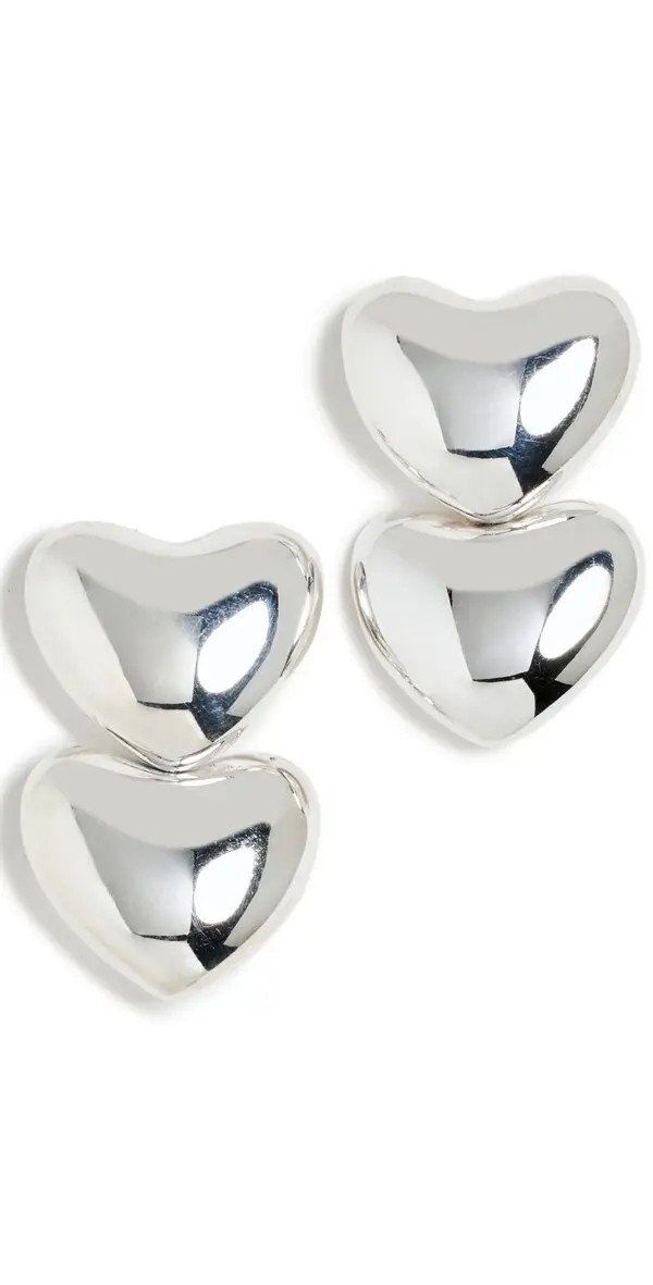 ANNIKA INEZ Dual Voluptuous Heart Earrings - Silver