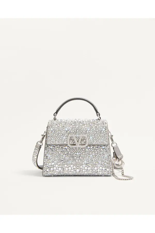 Valentino Garavani Vsling Handbag With Rhinestones - Grey
