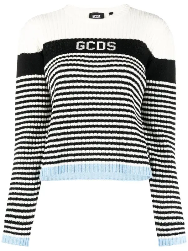 Gcds Jacquard-logo Striped Jumper - White