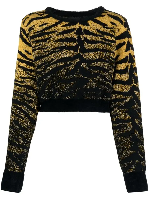 Gcds Lurex-detail Zebra-jacquard Cropped Jumper