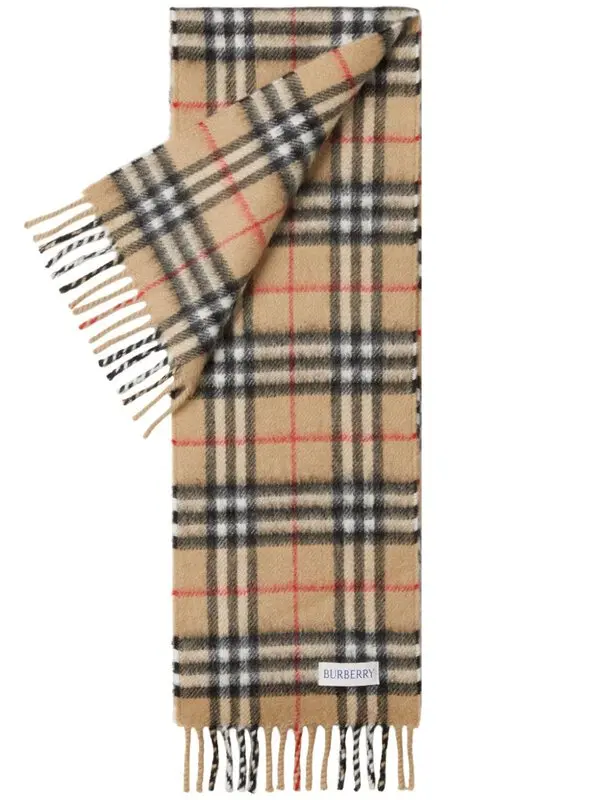 Burberry Checkered Fringed Cashmere Scarf
