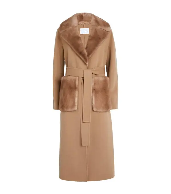 YVES SALOMON Cashmere-wool Coat With Fox Fur Trim - Beige
