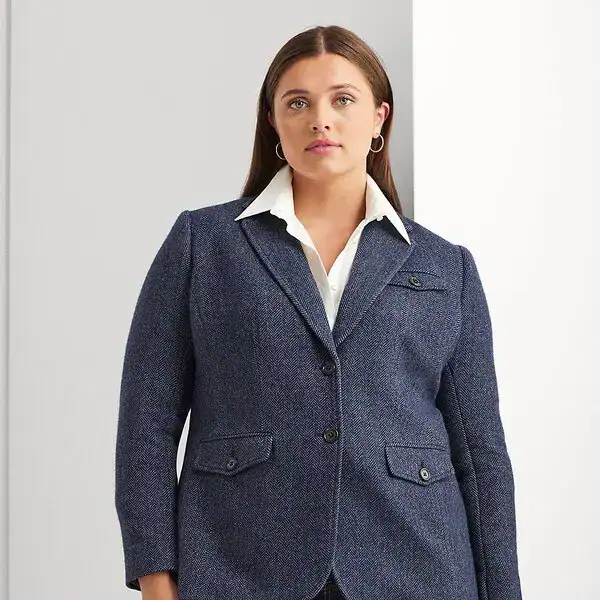 Ralph Lauren Wool-Blend Herringbone Tweed Blazer In Navy/Lt Blue