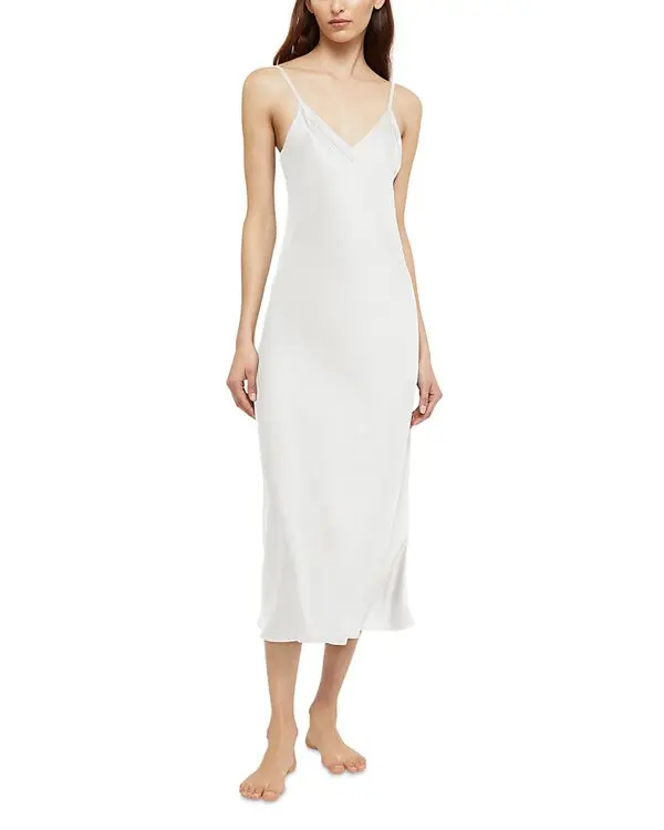 Ginia Silk Long V Neck Nite - Creme