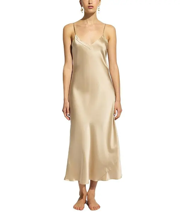Ginia Silk Long V Neck Nite - Mink