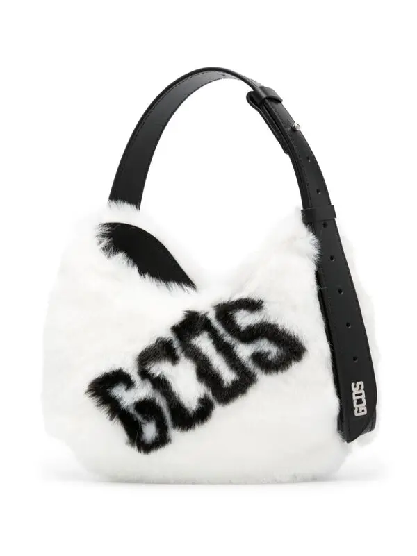 Gcds Small Faux Fur Logo Shoulder Bag - White