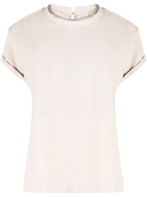 Brunello Cucinelli Monili-trimmed Short-sleeve T-shirt - Neutrals