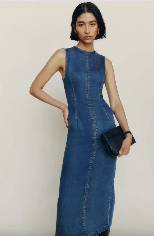 REFORMATION Kendi Denim Midi Dress - Denim | Editorialist