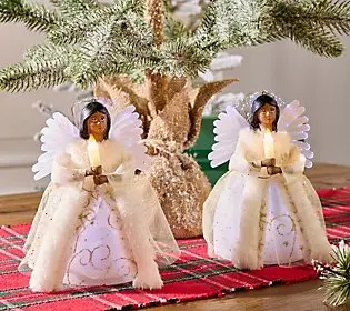 MR. CHRISTMAS As Is Set Of 2 Fiberoptic Angel Ornaments