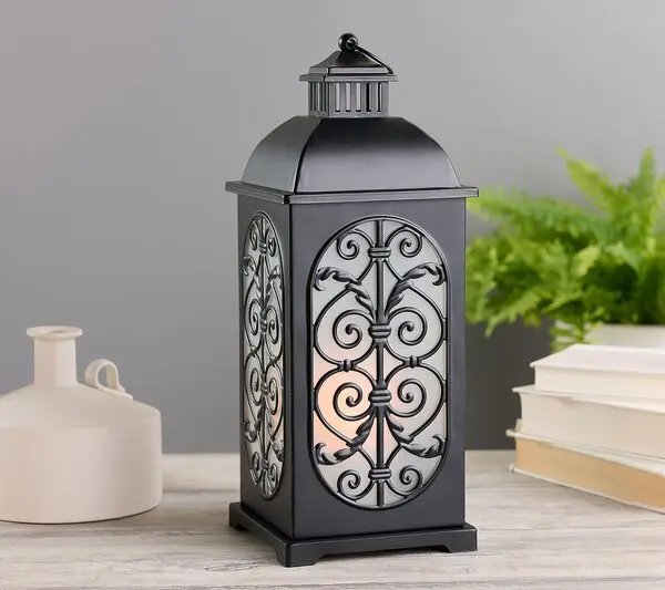 VALERIE PARR HILL As Is In/outdoor 18' Flickering Flame Metal Lantern-valerie