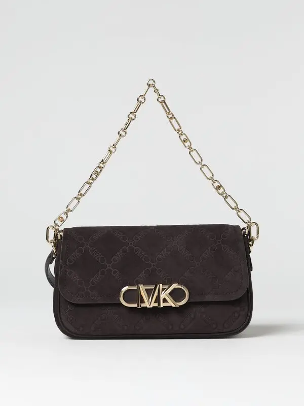 Michael Kors Parker Suede Shoulder Bag With Monogram - Brown