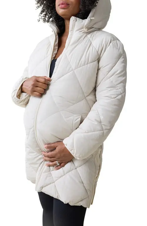 INGRID & ISABEL® Quilted Longline Maternity Puffer Coat - Stone