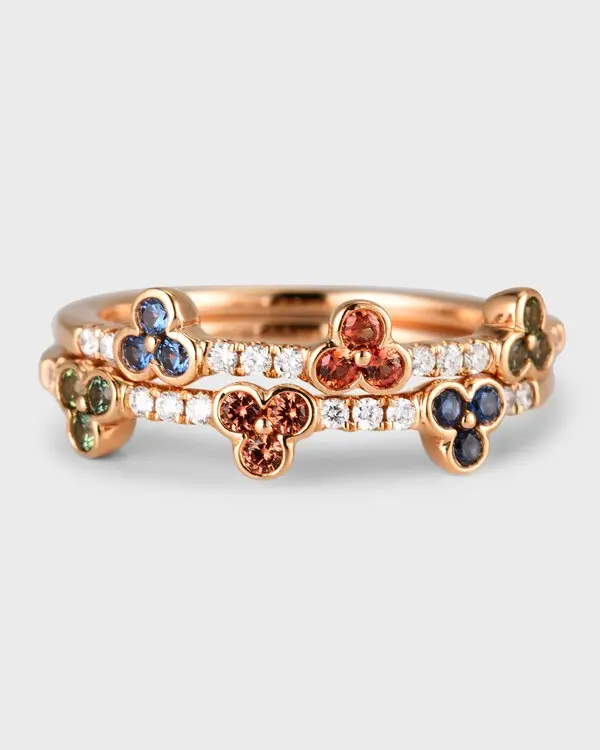 LISA NIK Rainbow 18k Rose Gold Flower Band Ring - Sapphire & Diamond