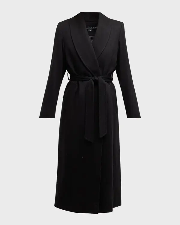 Sofia Cashmere Cashmere Belted Wrap Coat With Pick-stitch Detail - Blk