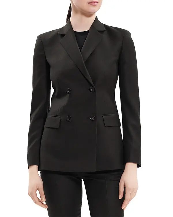 Theory Wool Double-breasted Blazer - Dark Thyme