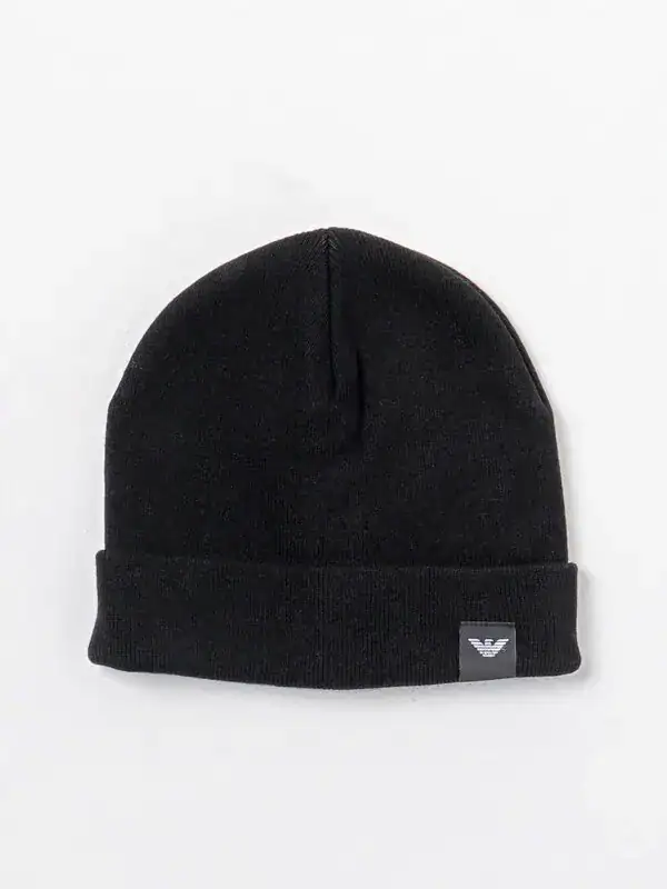 Emporio Armani Viscose And Wool Blend Beanie In Black - 50% Off