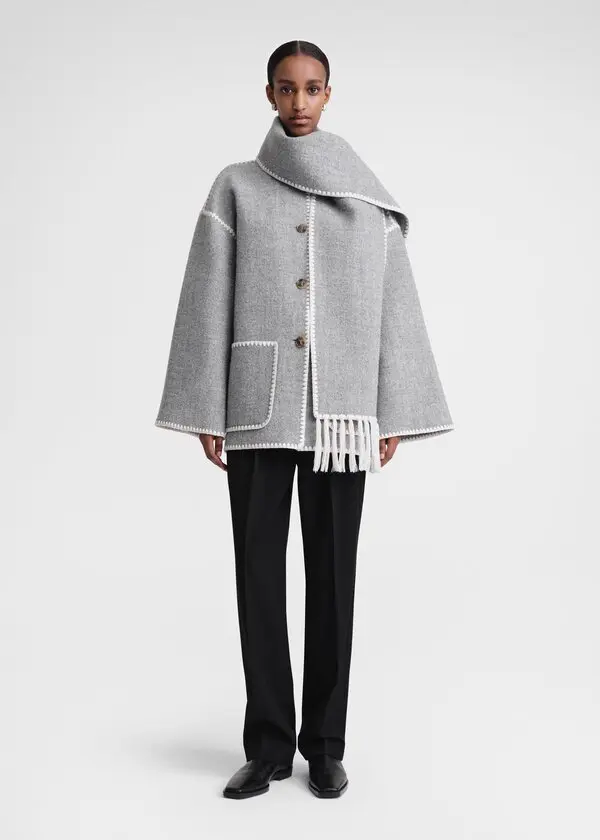 TOTÊME Embroidered Scarf Jacket - Light Grey Melange