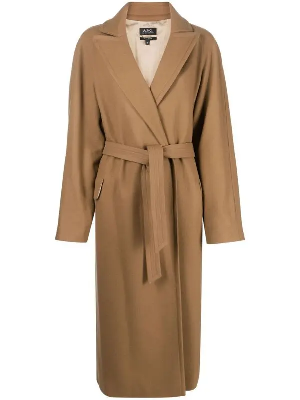 A.p.c. Wool-blend Belted Coat - Brown