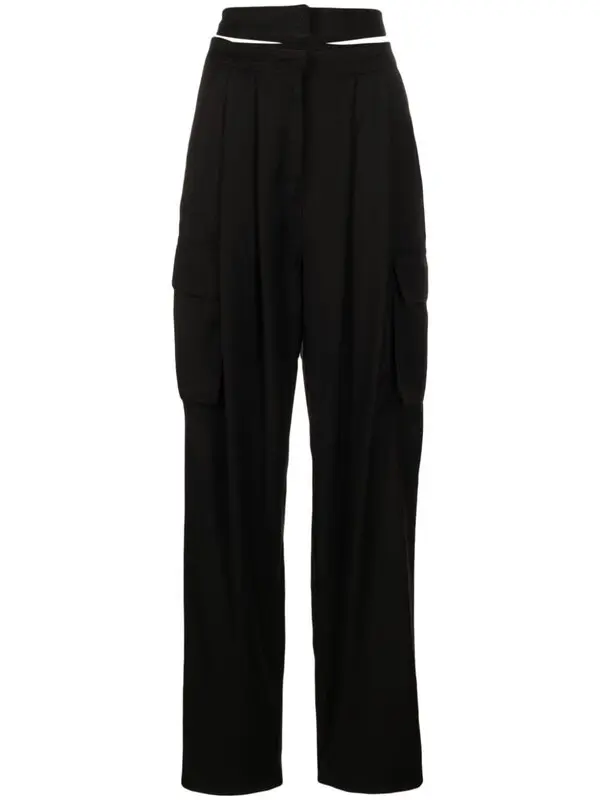 ANDREĀDAMO Pleated Cut-out Cargo Trousers - Black