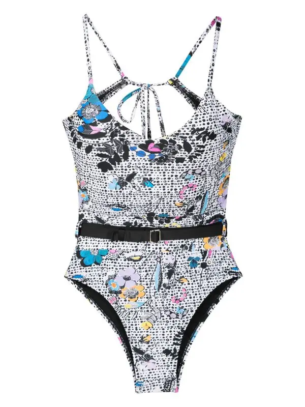 AMIR SLAMA Floral Print Belted One Piece Swimsuit