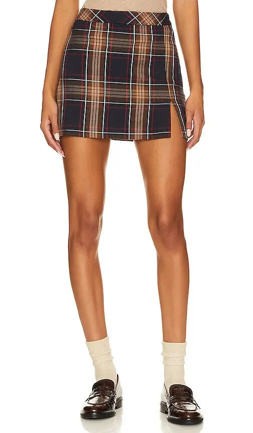 Steve Madden Cameron Suiting Mini Skirt - Navy Plaid