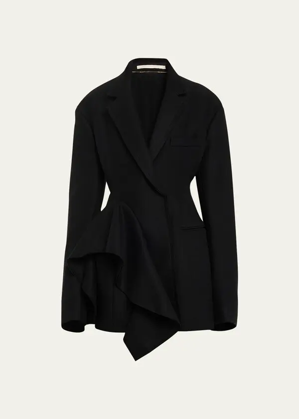 Buy JASON WU Wool Melton Sculpted Jacket With Ruffle Detail - Black At ...