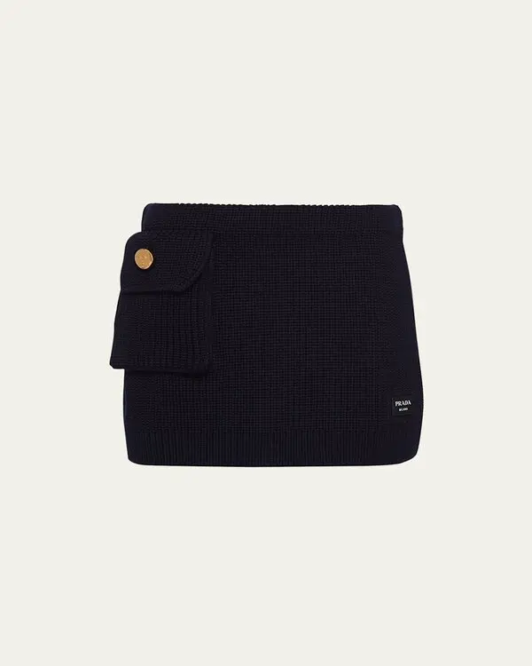 Prada Flap Pocket Virgin Wool Mini Skirt - Bleu