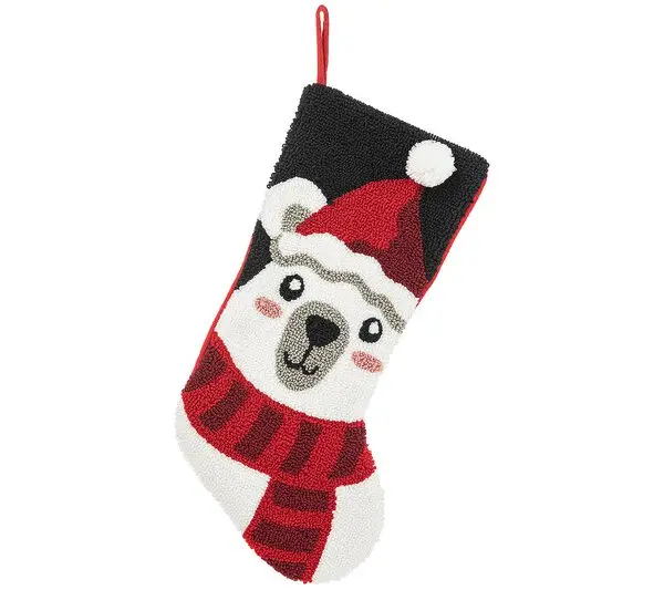 GLITZHOME 20.5'l Polar Bear Hooked Christmas St Ocking