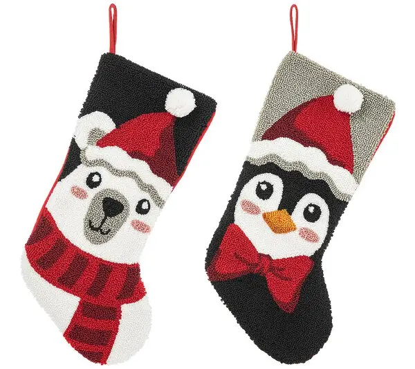 GLITZHOME 20.5'l Polar Bear/penguin Hooked Chri Stmas Stocking