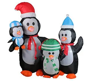 NORTHLIGHT 5' Inflatable Penguin Family Yard De Cor