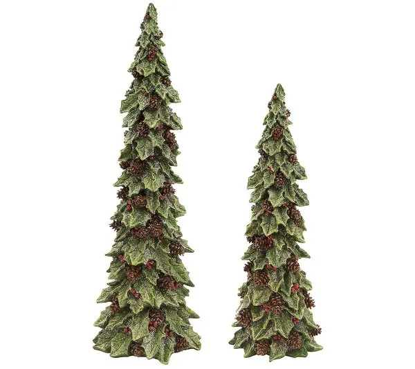 MELROSE Holly Leaf Trees W/ Pinecone Accents