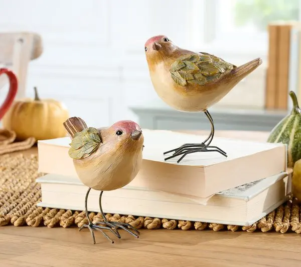 VALERIE PARR HILL As Is Set Of 2 Bird Figures With Leaf Wingsby Valerie