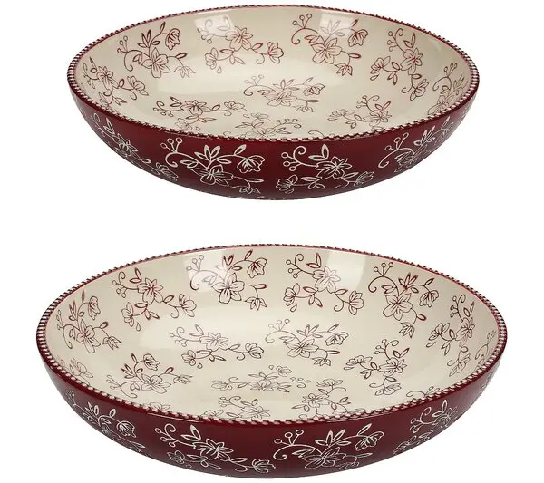 TEMP-TATIONS Floral Lace 3-qt & 4-qt Shallow Bowl Set