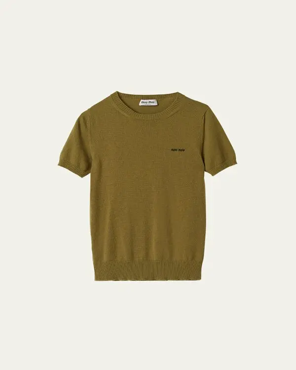 Miu Miu Short-sleeve Cashmere Sweater - F0613 Felce