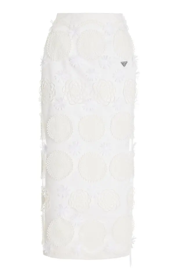Prada Duchesse Embroidered Silk Midi Skirt