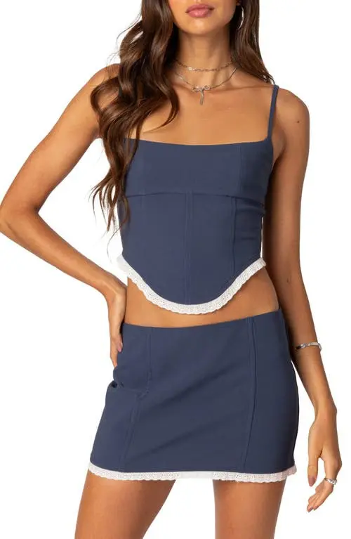 EDIKTED Thora Lace-up Back Corset Top - Navy