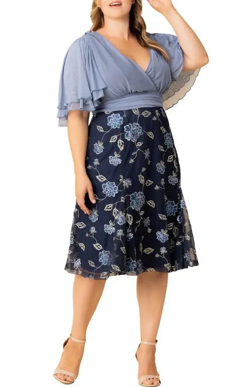 KIYONNA Lillian Embroidered Cocktail Dress - Navy Blue Blooms