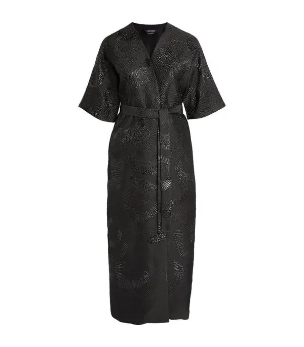 Marina Rinaldi Jacquard Tigrotto Duster Coat Black Editorialist