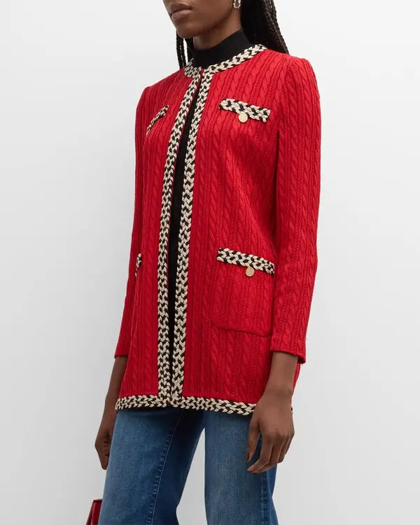 Misook Contrast-trim Tweed Knit Jacket - Classic Red/bisco | Editorialist