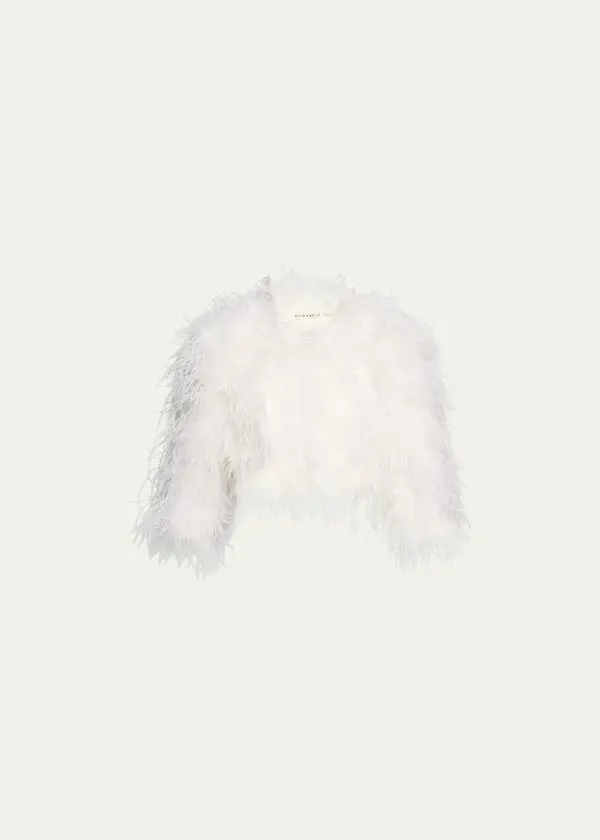 Alice + Olivia Kidman Boxy Feather Cropped Jacket - Off White ...