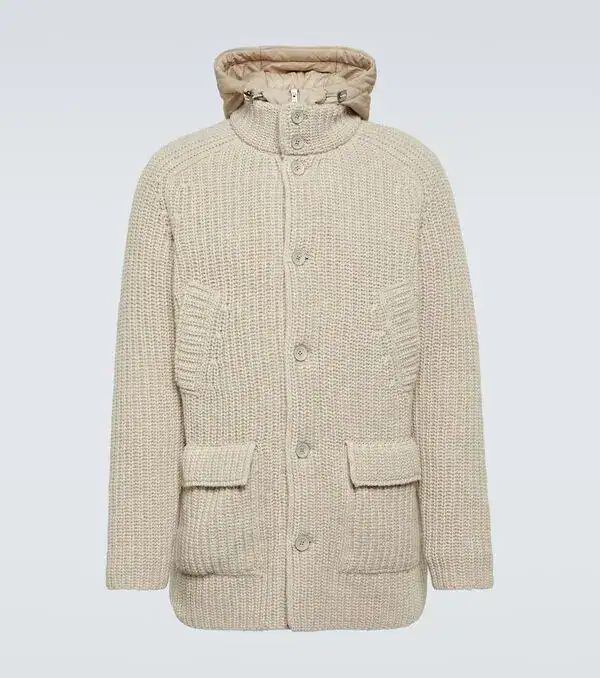Herno Hooded Cable-Knit Wool Jacket In Beige 30% Off Editorialist