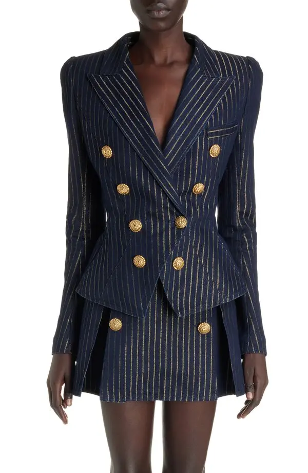 Balmain Eight-button Metallic Pinstripe Denim Jacket - Siq Blue Multi ...