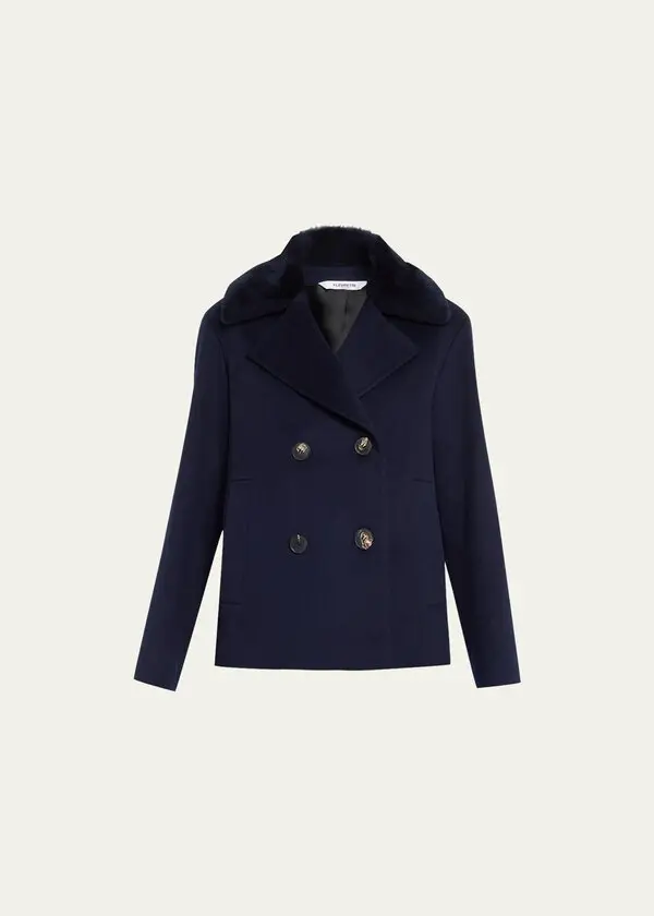 Fleurette Kirby Wool Peacoat With Shearling Collar In Midnight