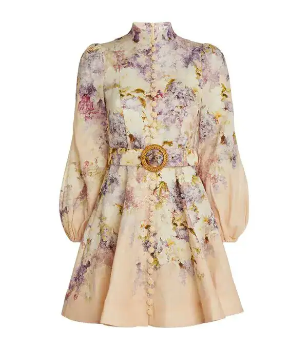zimmermann golden buttoned mini dress Zimmermann Golden Button Mini Dress In Pink/Gold Floral Size 0 / AU 8